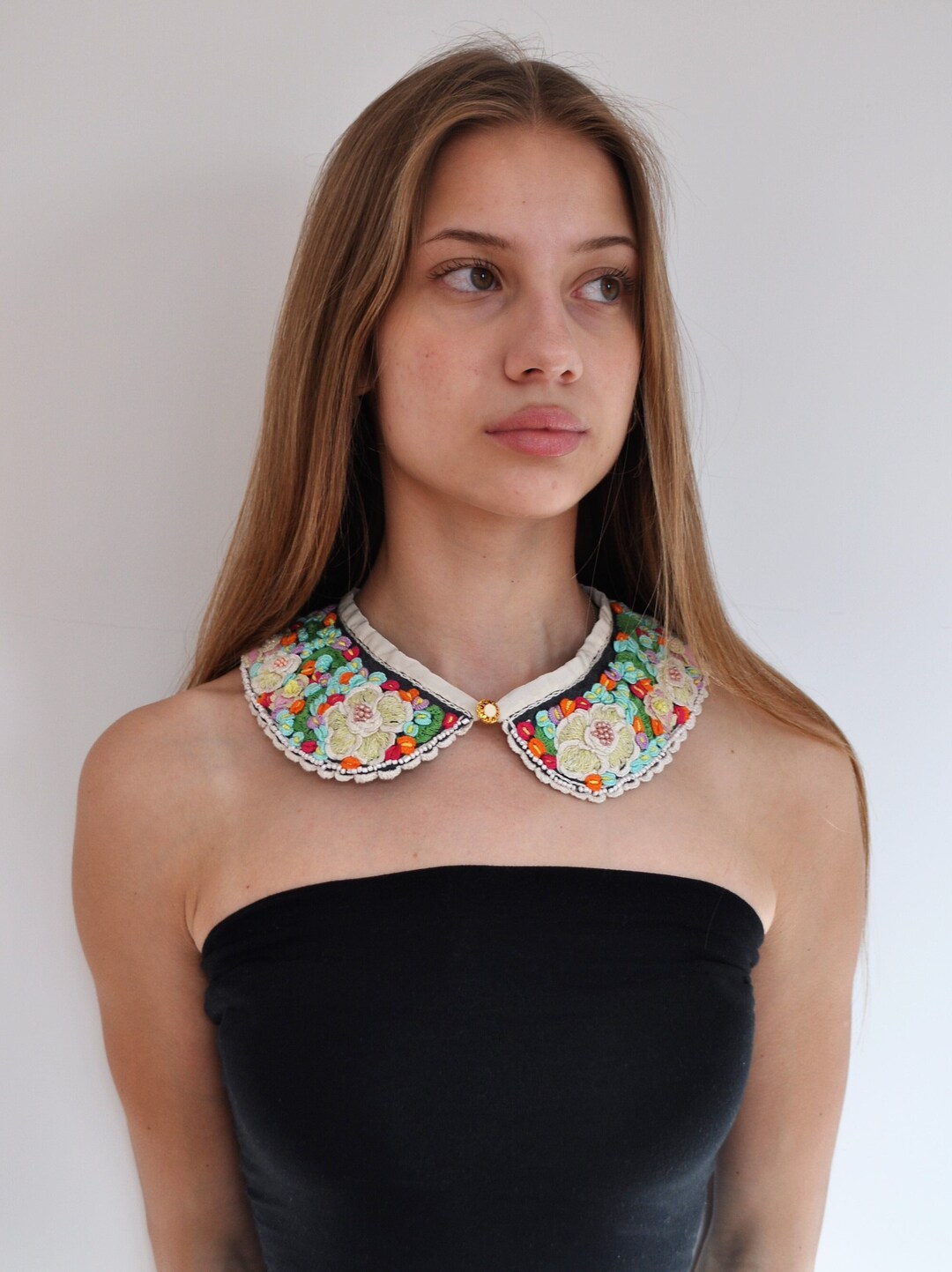 Gray Collar Flowers, Extra Large Collar, Embroidery Collar, Peter Pan ...