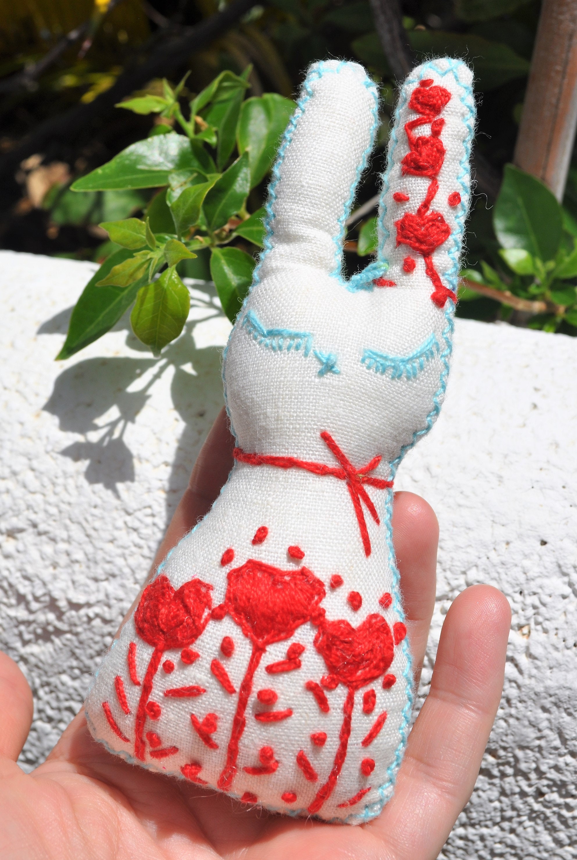 Linen Easter bunny rustic Easter bunny embroidery bunnies | Etsy