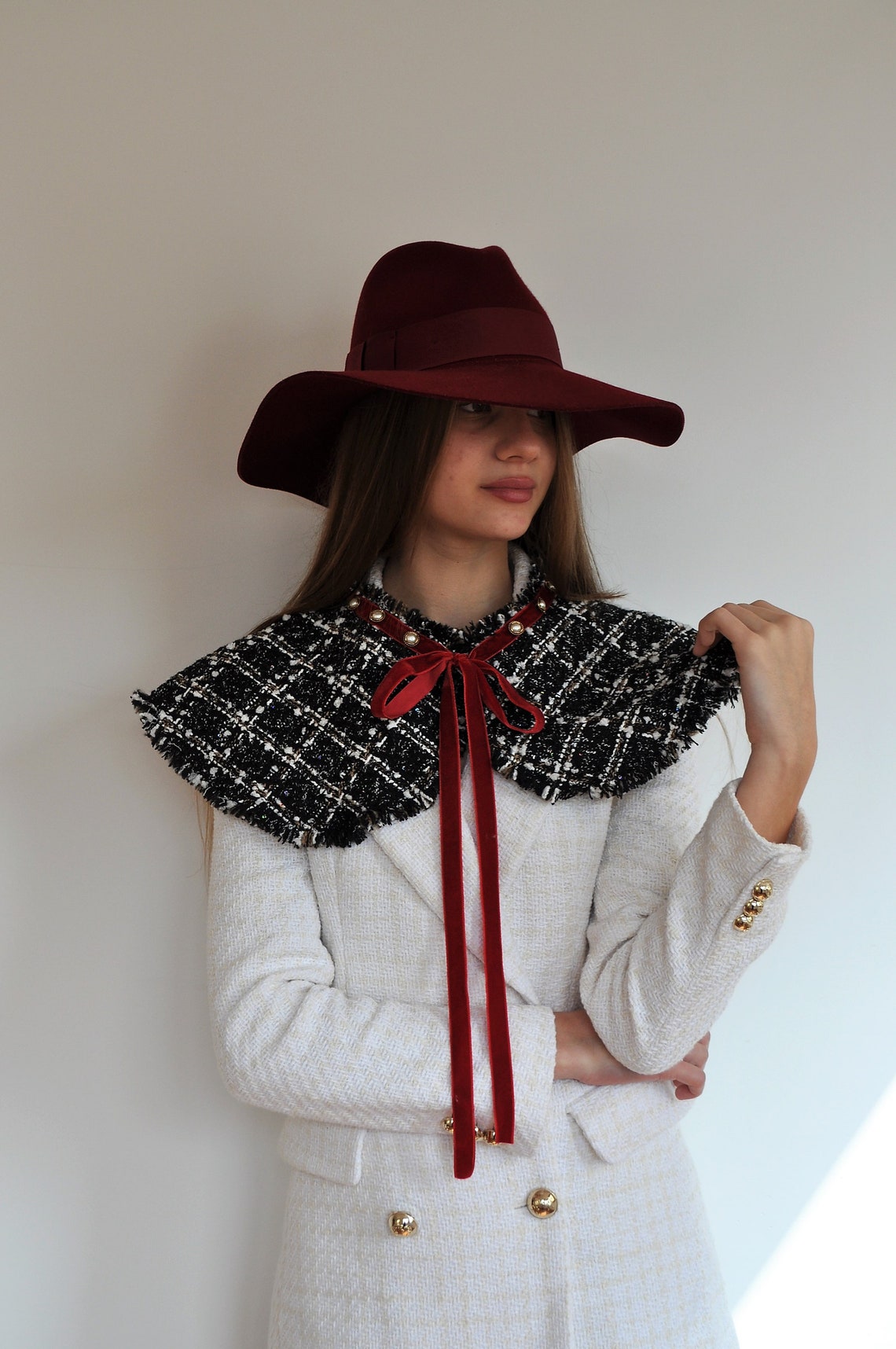 Extra Large Collar Tweed Fringes Collar Plaid Tweed Collar | Etsy