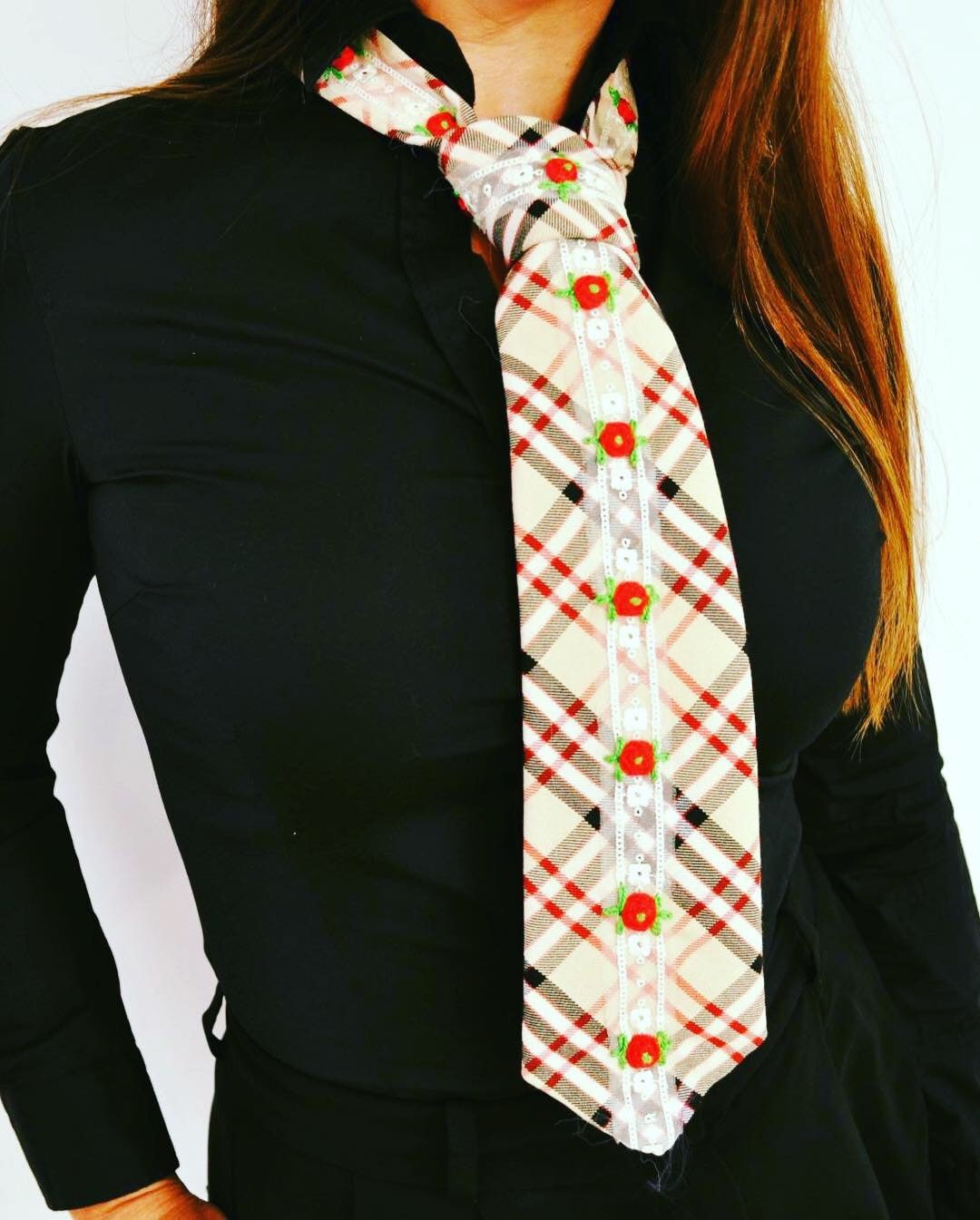 Women Tie With Rose, Cotton Flowers Tie, Jewelry Women Ties, Embroidery ...