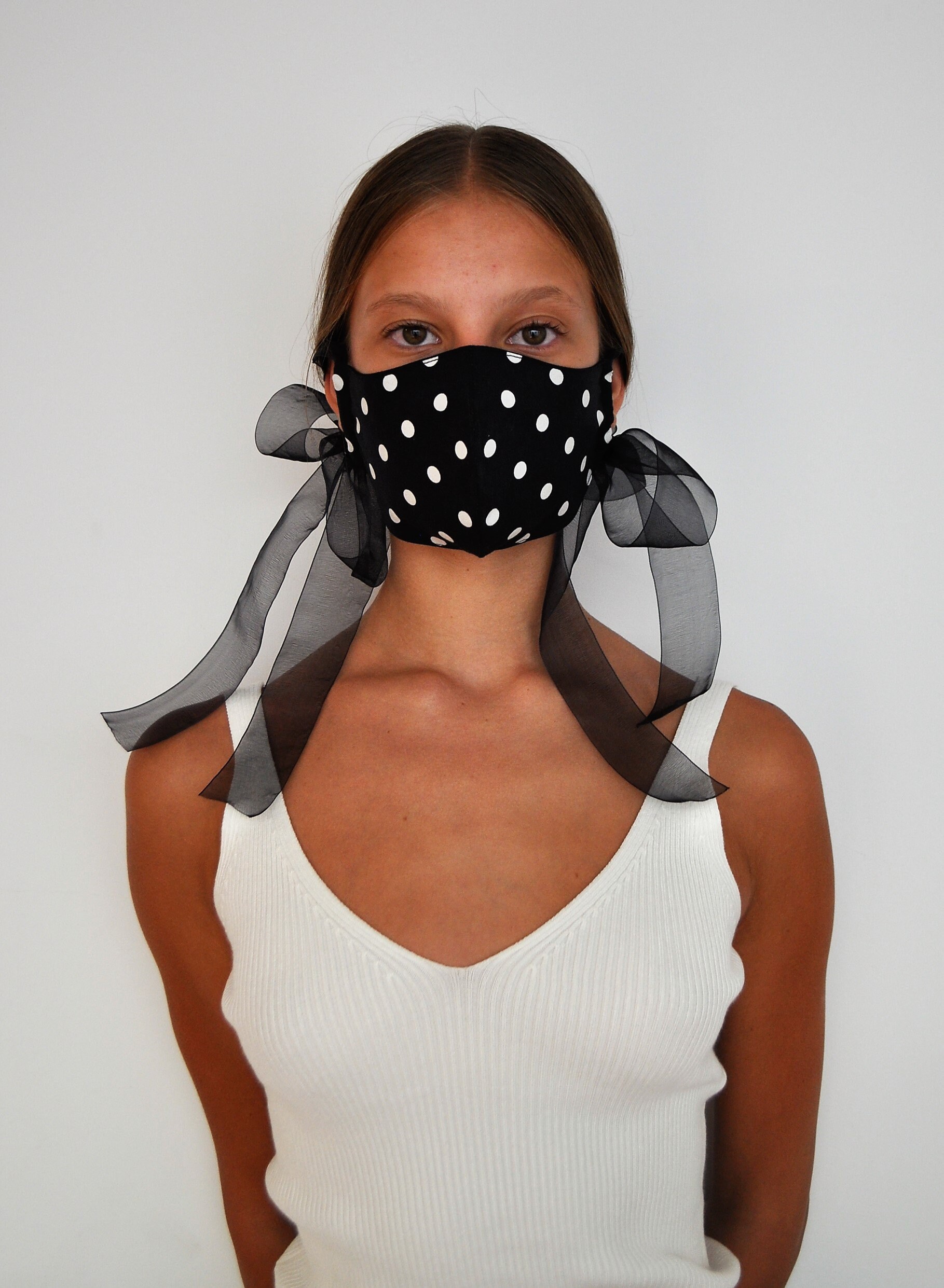 Polka Dot Face Mask, Black Ties Mask, Duoble Layer Mask, Decorative ...