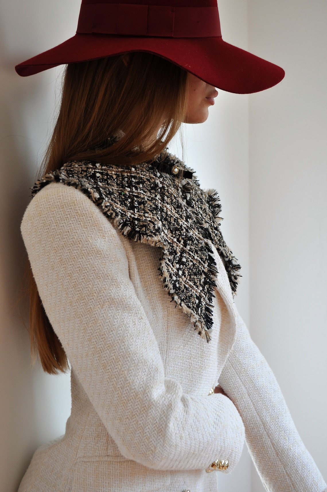 Extra Large Collar Tweed Fringes Collar Plaid Tweed Collar - Etsy