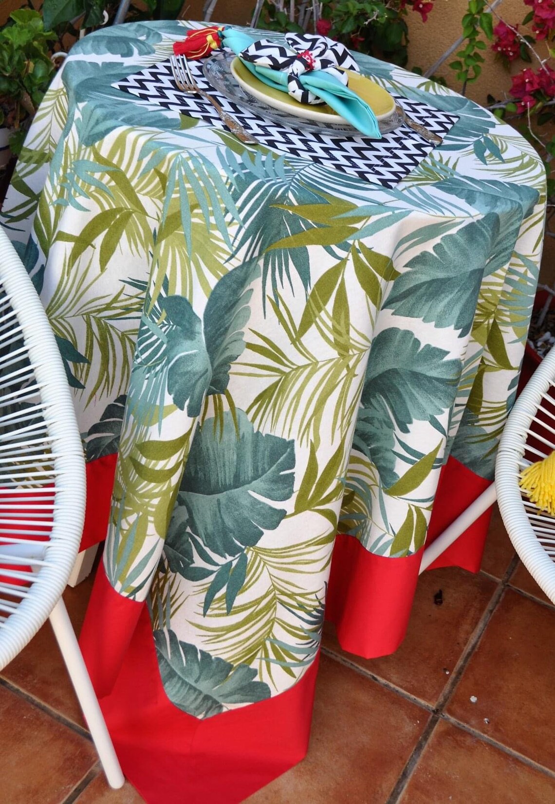 Tropical Tablecloth Green Red Tablecloth Cotton Tablecloth - Etsy