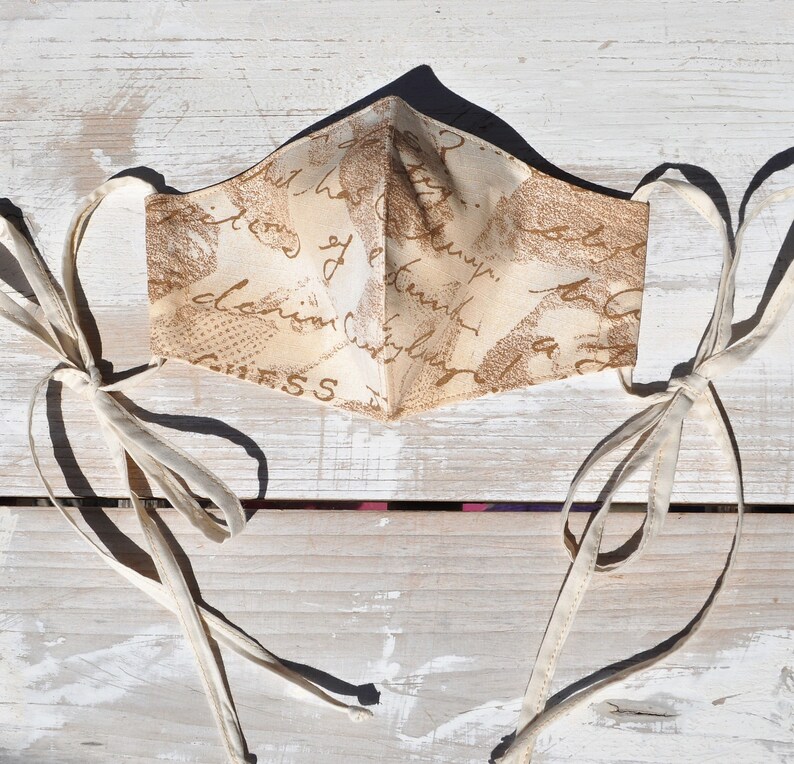 Designer Beige Mask Mask With Ties Triple Layer Mask | Etsy