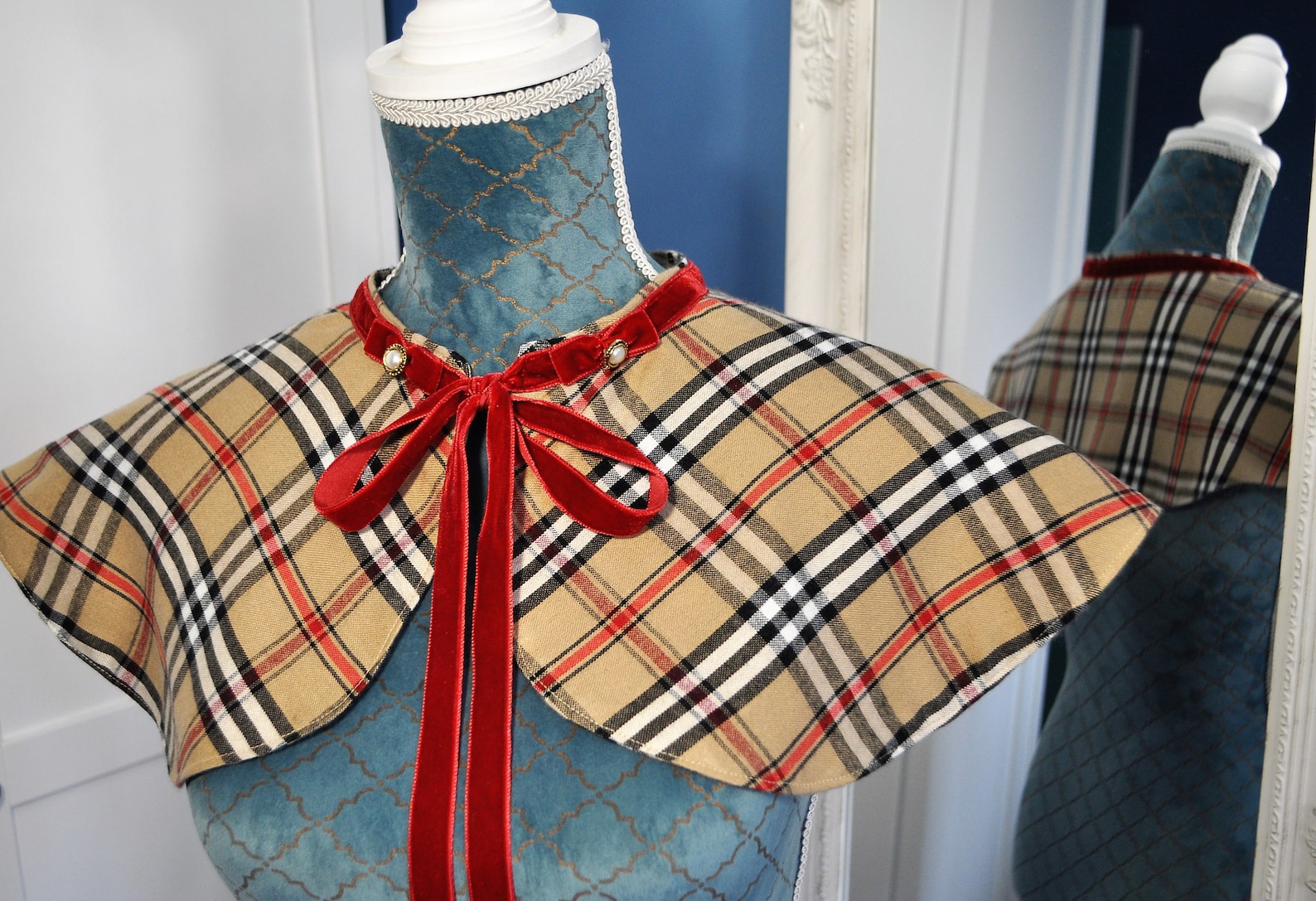 Extra Large Collar, Large Plaid Collar, Plaid Beige Collar, Peter Pan ...