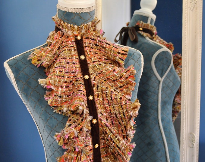 Tweed Ruffle Jabot, Tweed Fringe Jabot, Houndstooth Jabot, Coquillier ...