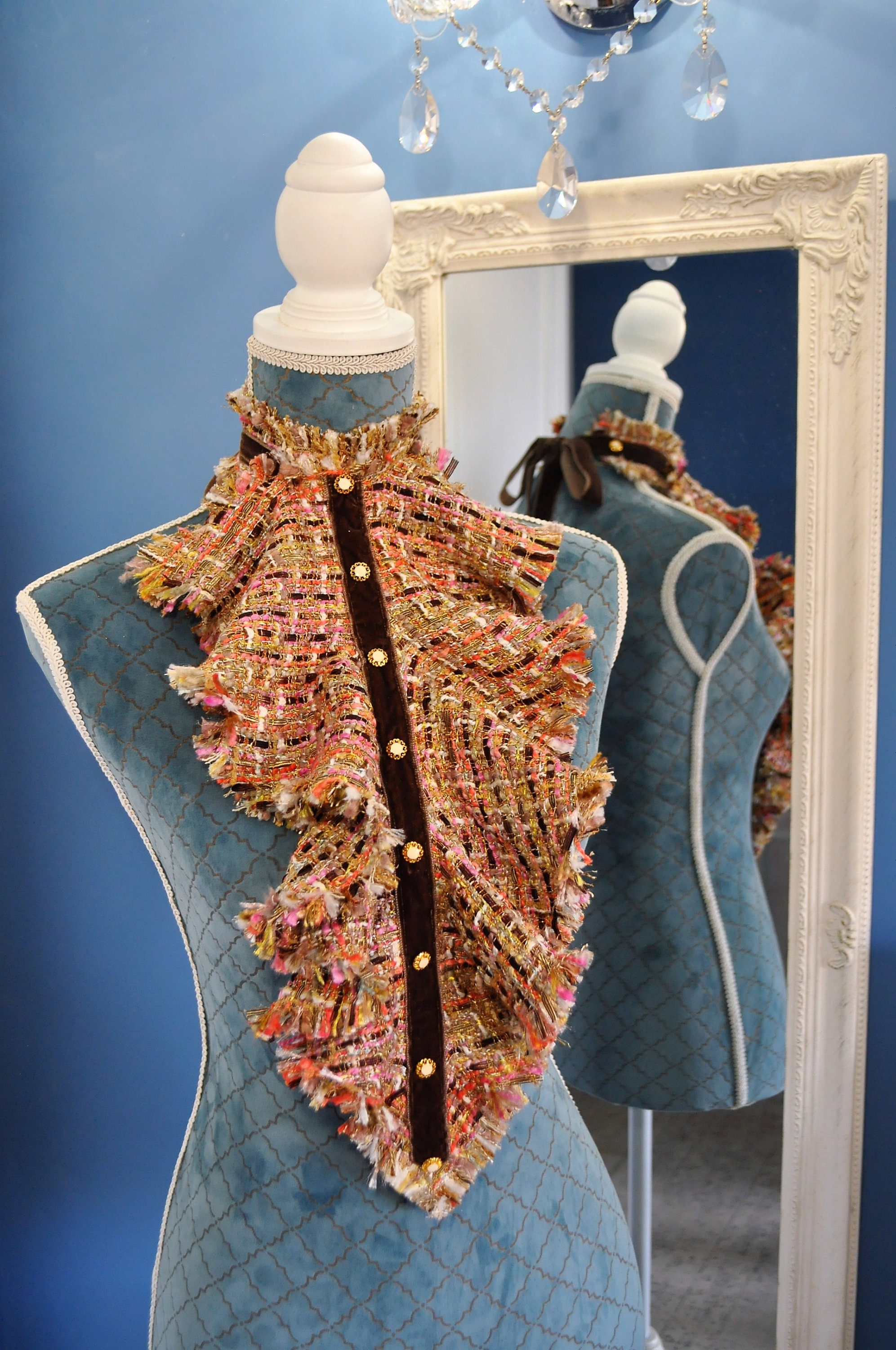 Tweed Ruffle Jabot, Tweed Fringe Jabot, Houndstooth Jabot, Coquillier ...