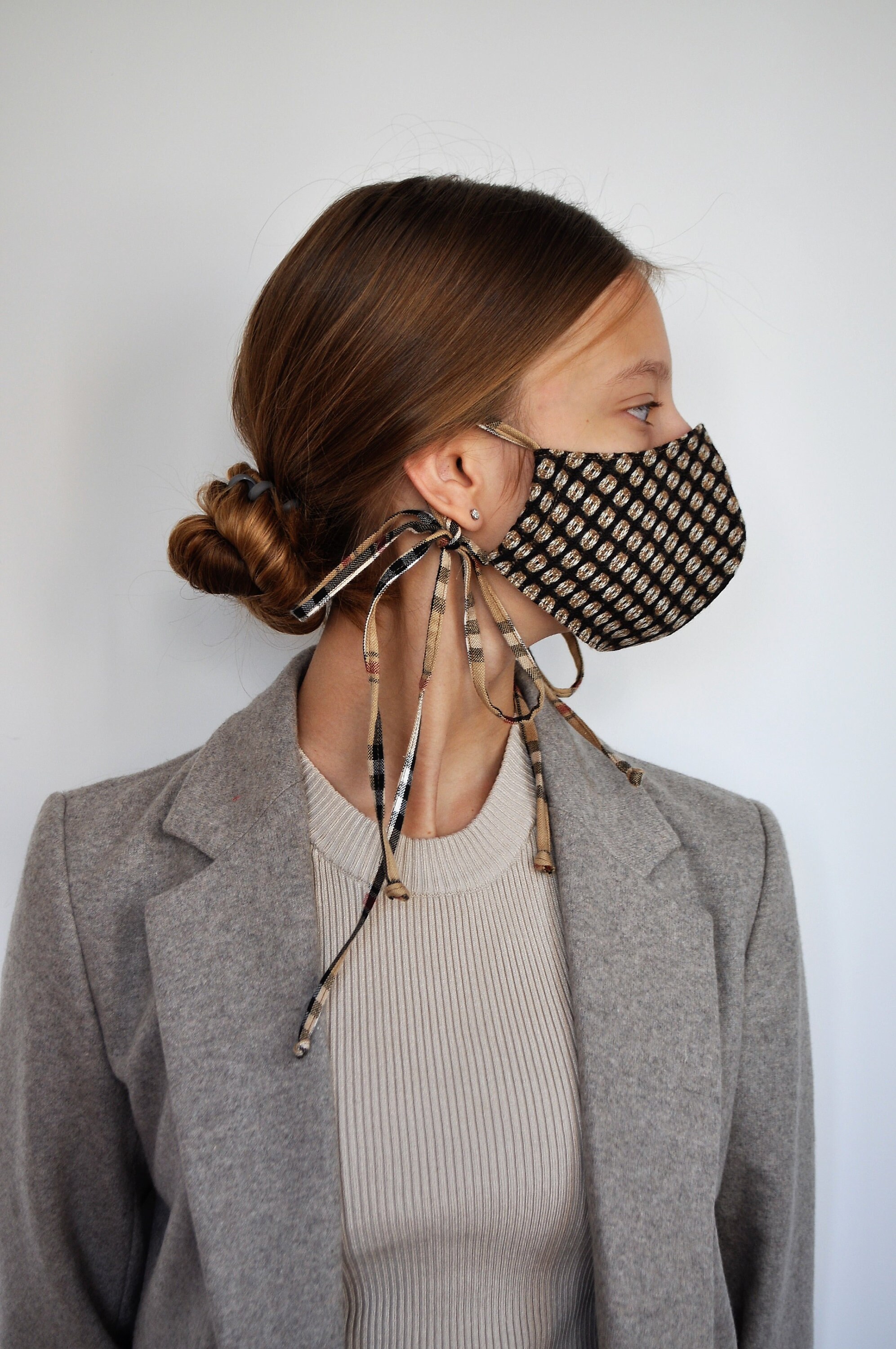 Brown Wool Mask, Brown Beige Mask, Duoble Layers Mask, Decorative Mask ...