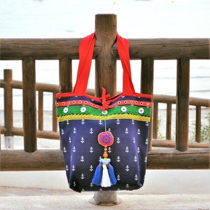 Beach Bag Sea Style, Large Blue Beach Bag, Tote Bag Sea Print, Beach ...