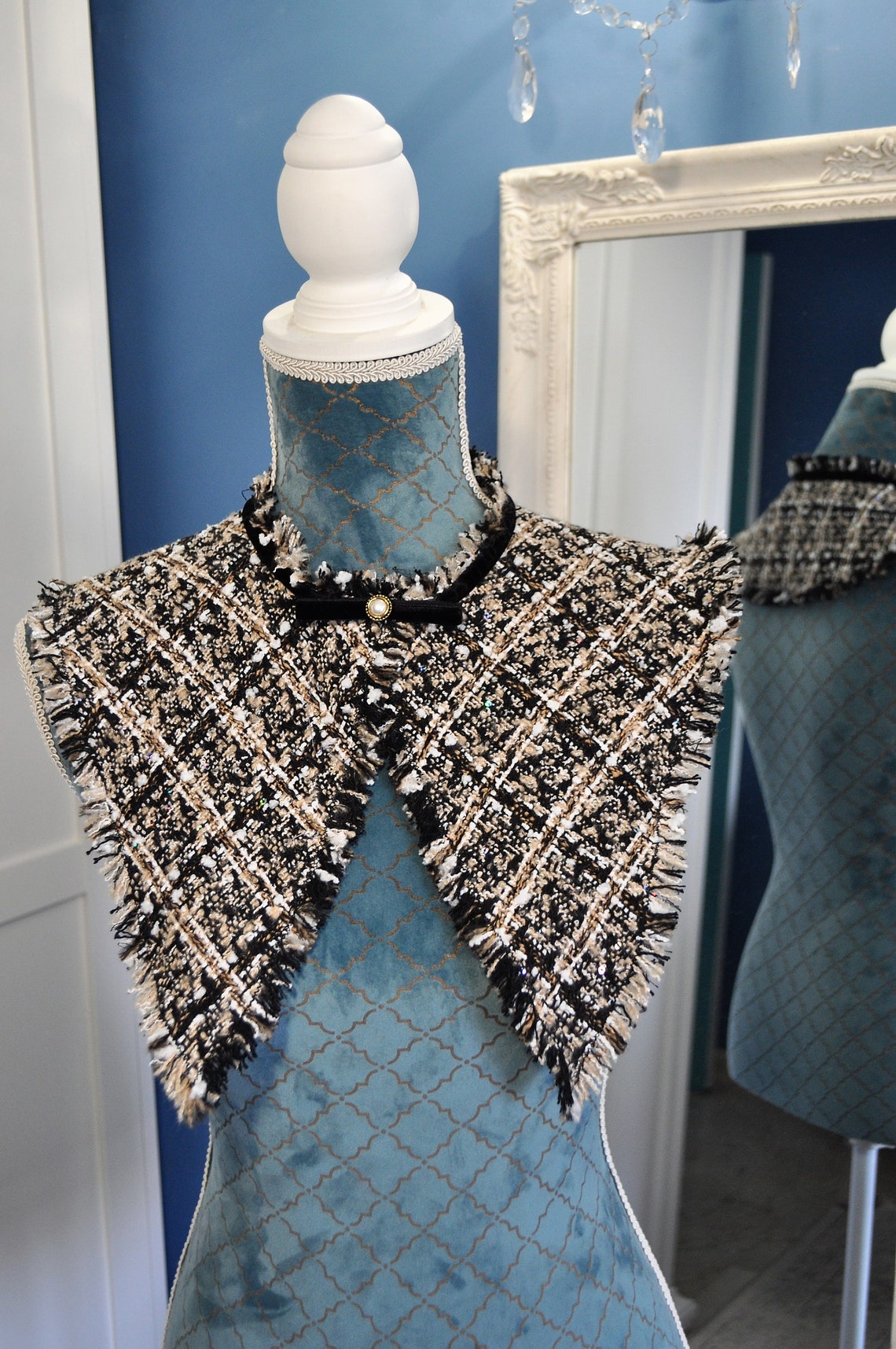 Extra Large Collar Tweed Fringes Collar Plaid Tweed Collar - Etsy