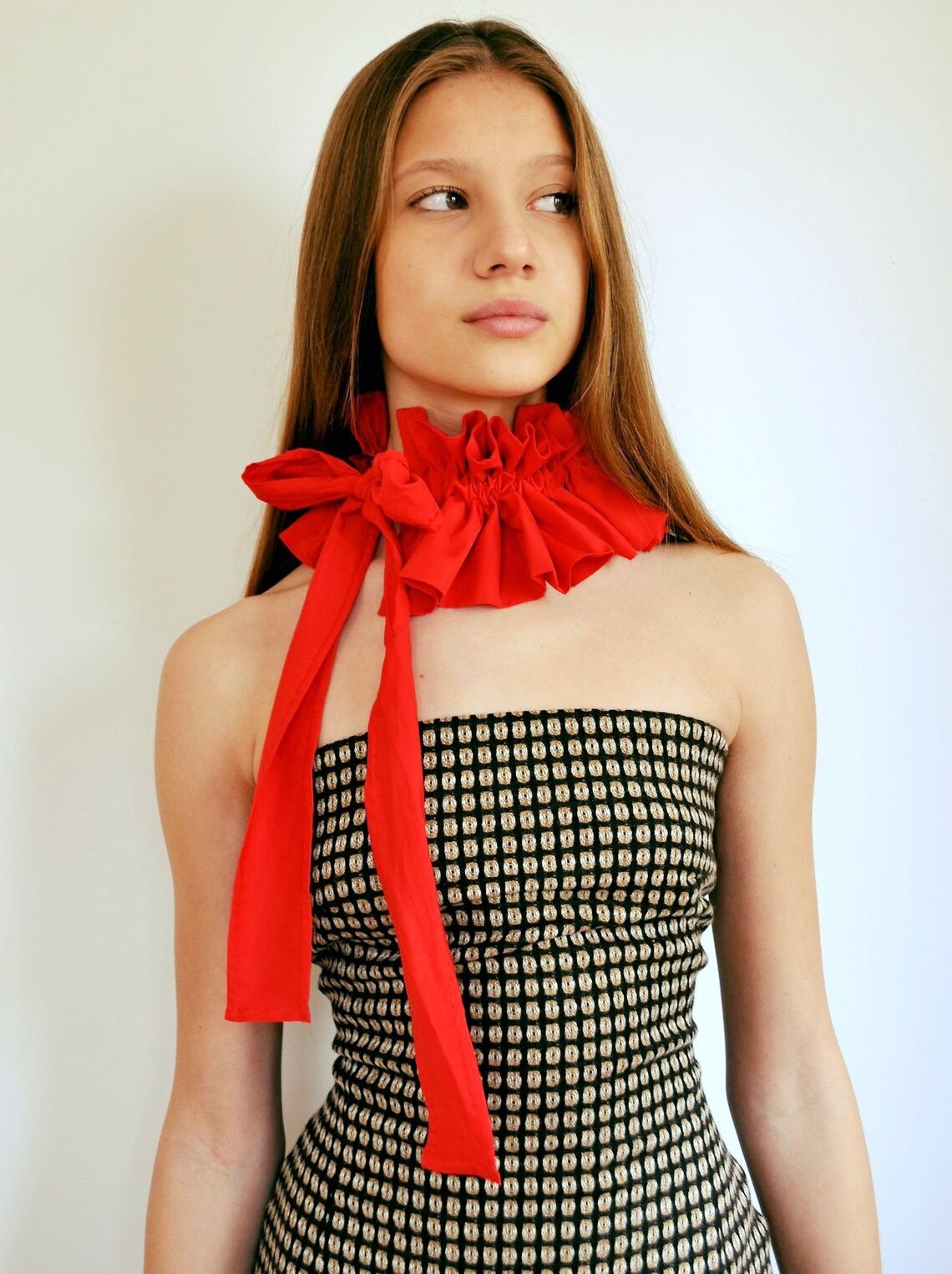 Ruffle Red Collar Red Scarlet Jabot Long Ties Collar | Etsy