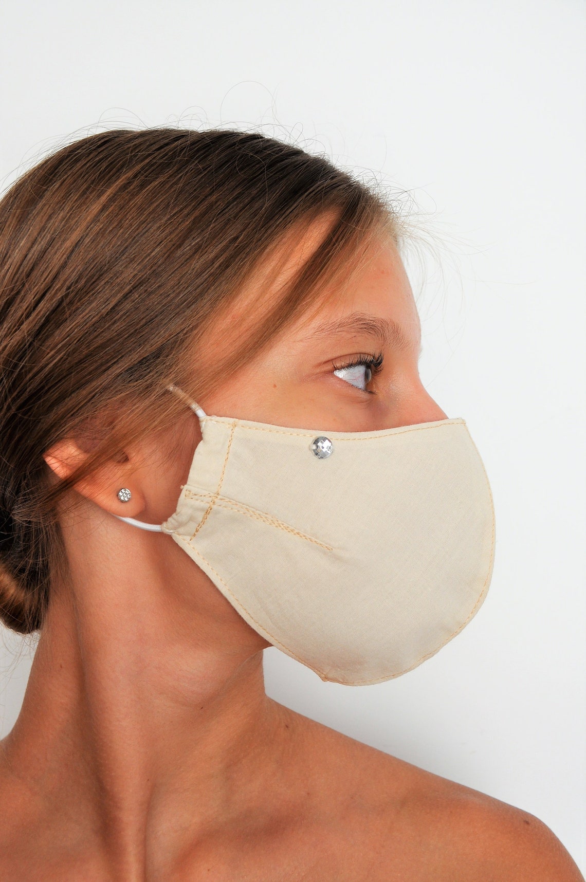 Designer Beige Mask Mask With Ties Triple Layer Mask | Etsy