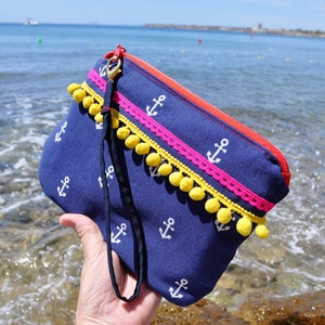Navy Blue Beach Bag, Clutch Beach Bag, Toiletry Bag Anchor, Anchor ...