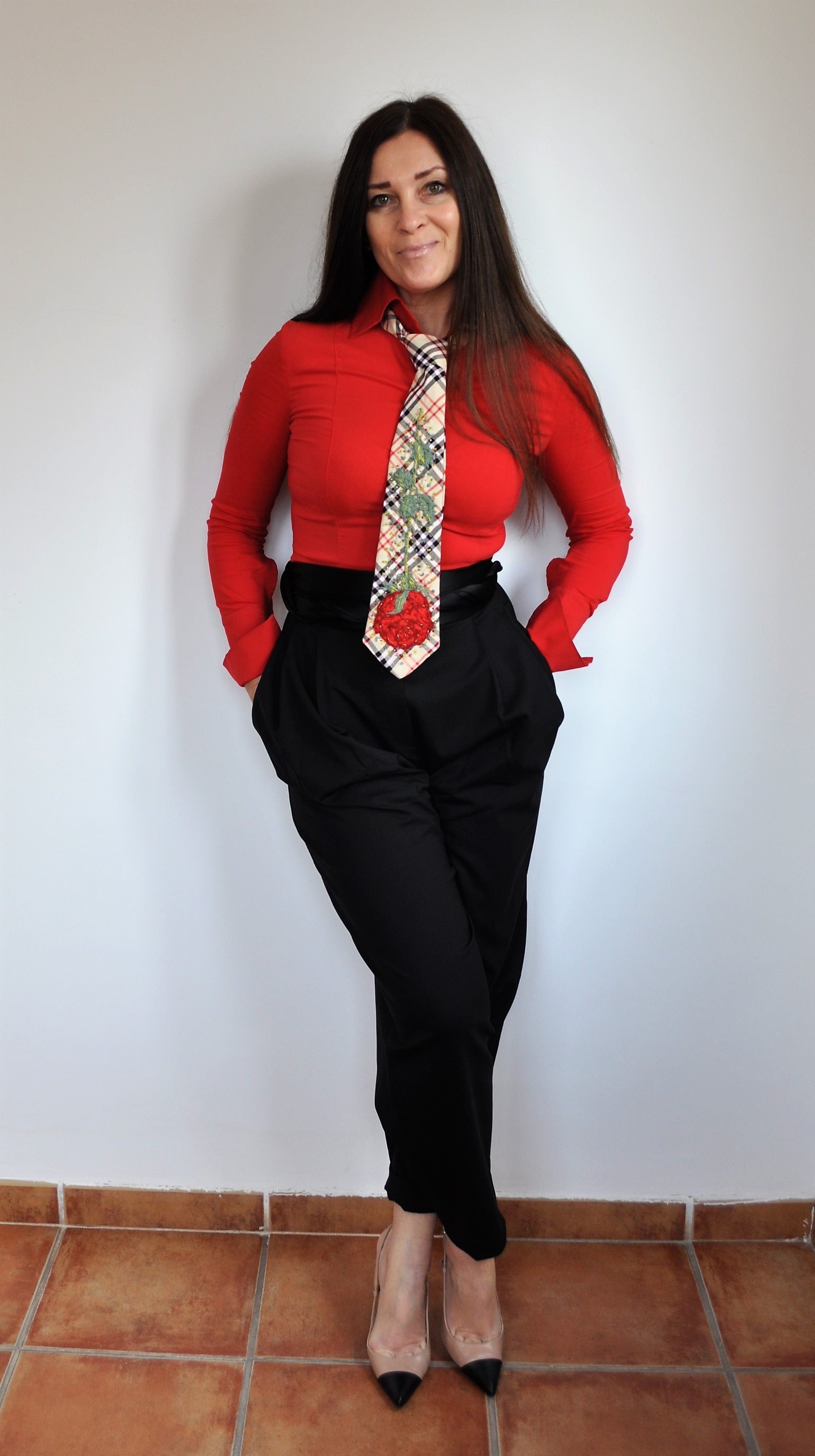 Corbata mujer flor rojo corbata mujer bordado flores corbata | Etsy