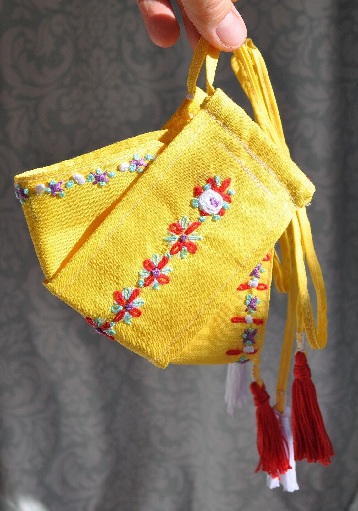 Hand Embroidery Mask Yellow Face Mask Triple Layer Mask - Etsy