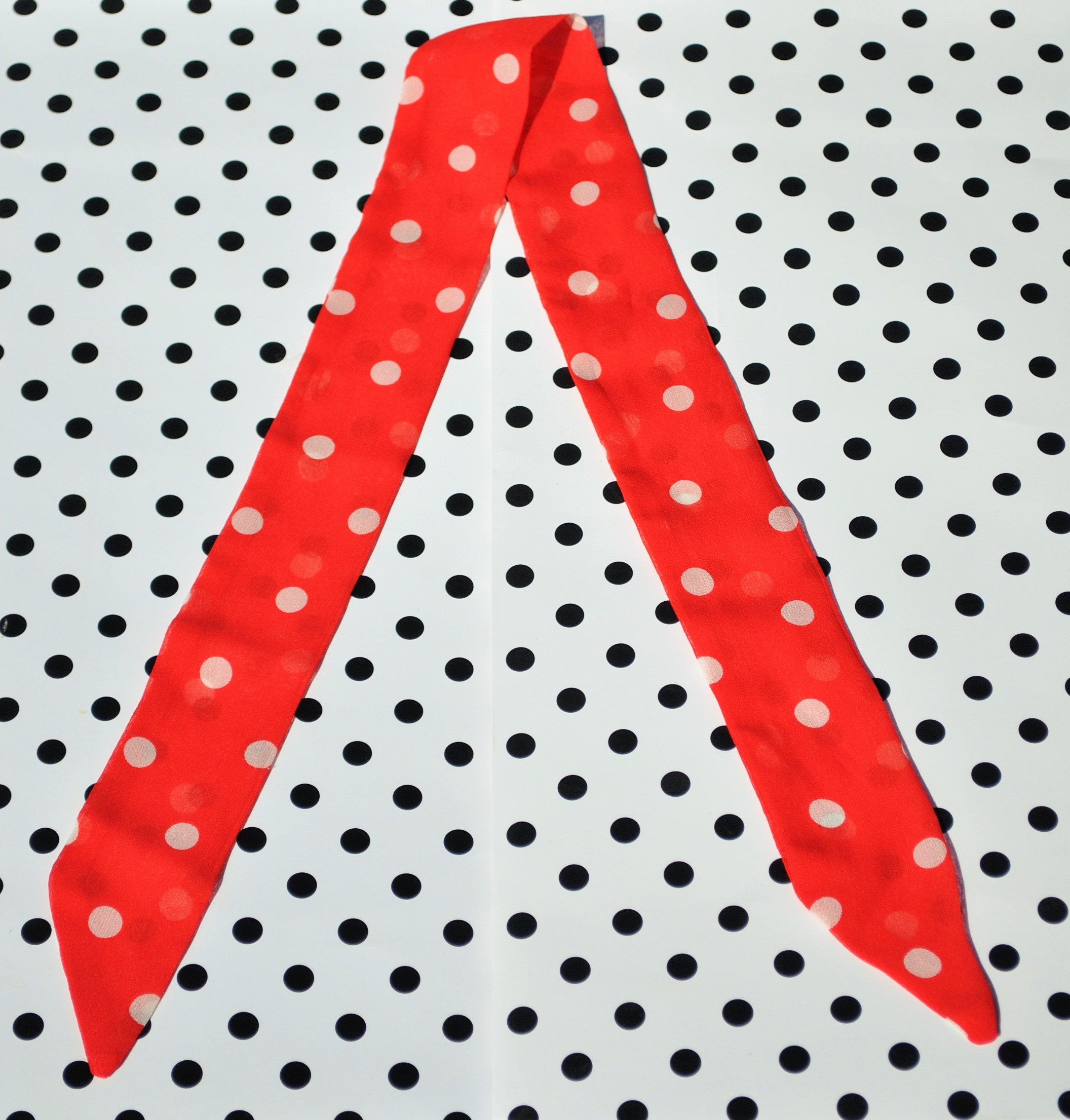 Fular rojo lunares seda, bufanda rojo seda estrecho, bufanda pulsera ...