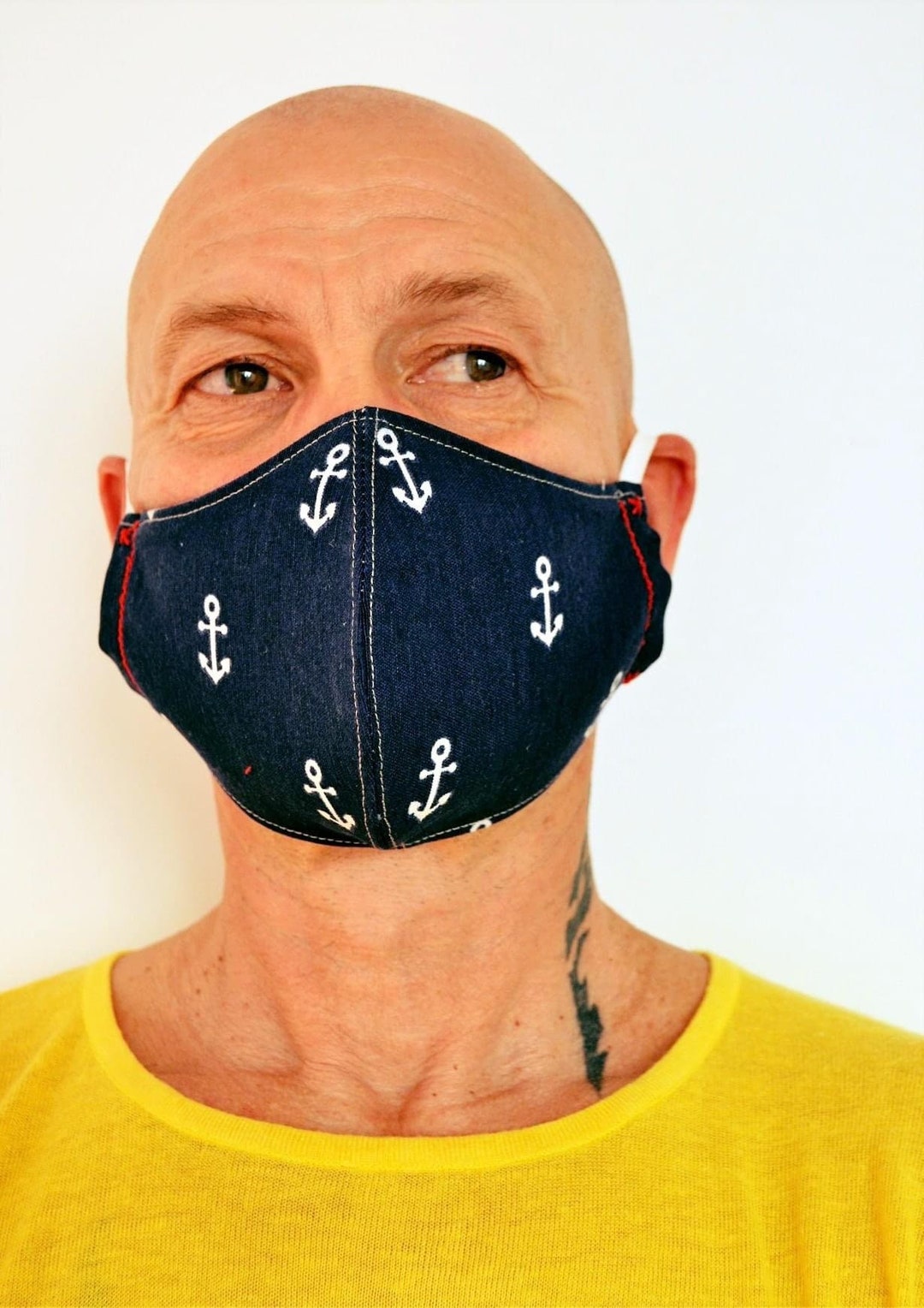 Navy Blue Men's Mask, Blue Men Mask Rubber, Duoble Layer Mask ...