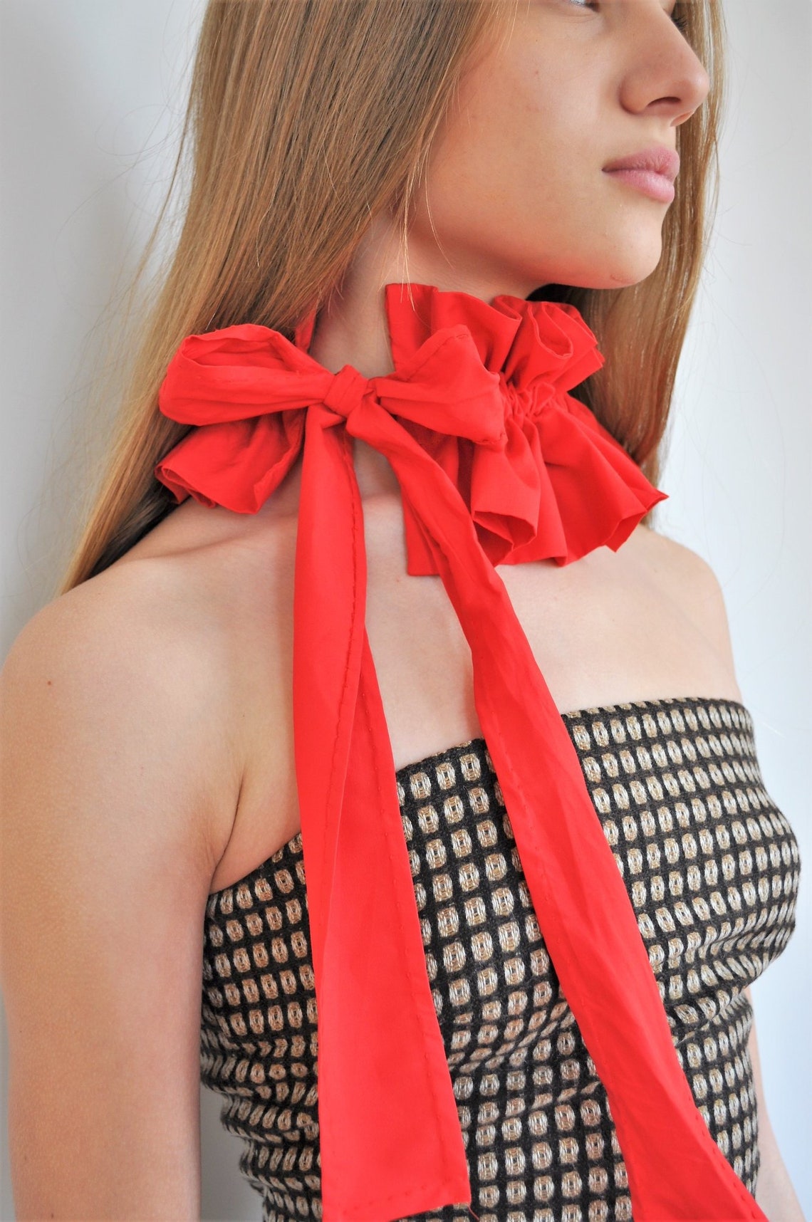 Ruffle Red Collar Red Scarlet Jabot Long Ties Collar | Etsy