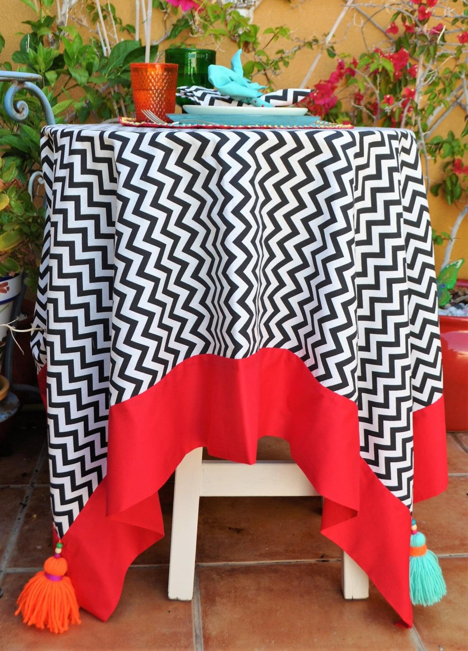 Striped Tablecloth Black Red Tablecloth Cotton Tablecloth - Etsy