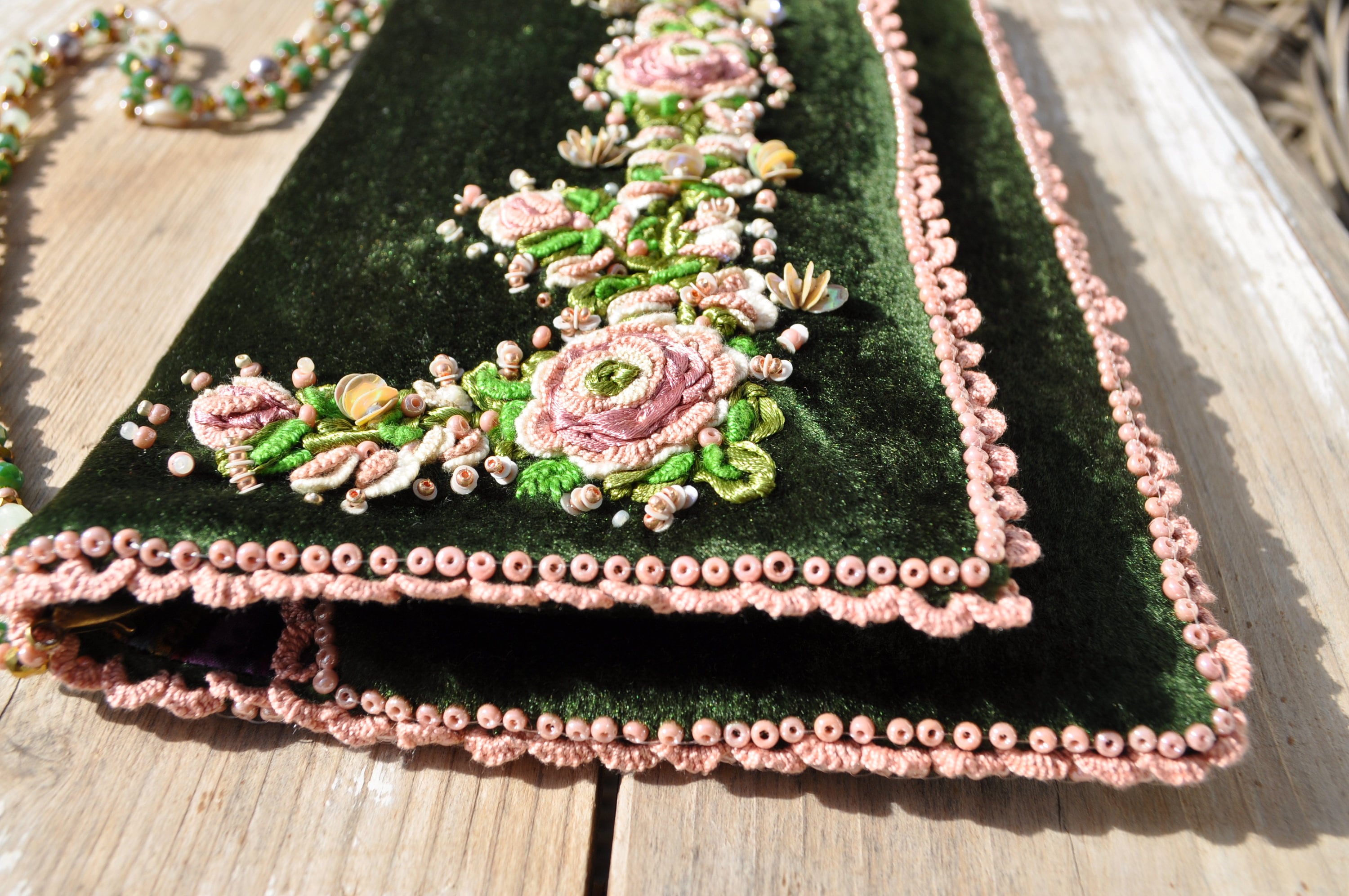 Embroidery Clutch, Brazilian Embroidery, Velvet Clutch Bag, Green ...
