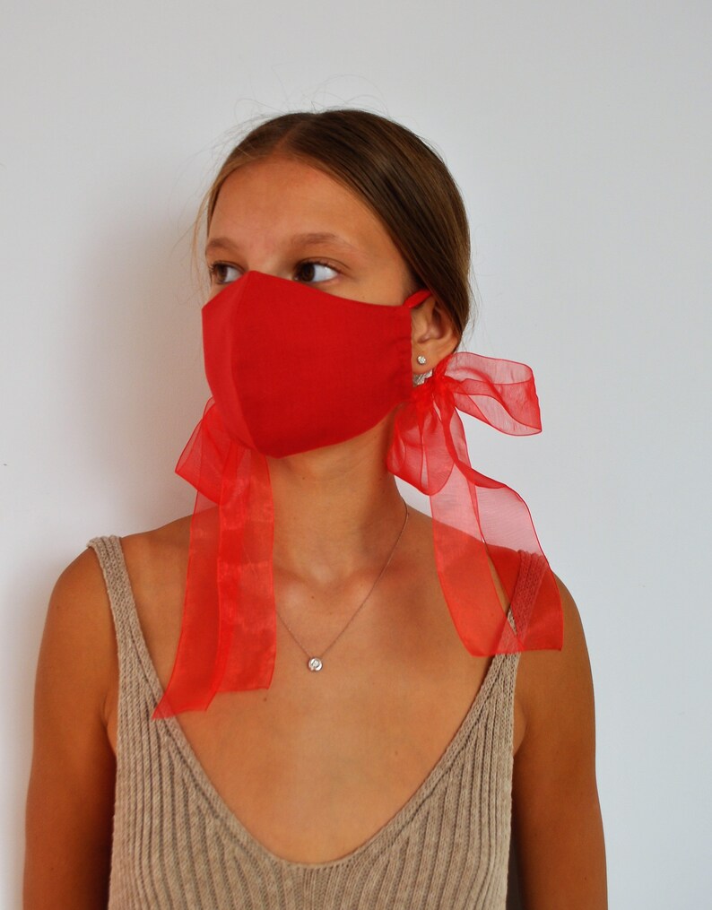 Red Wide Ties Mask Chiffon Ties Mask Duoble Layer Mask - Etsy
