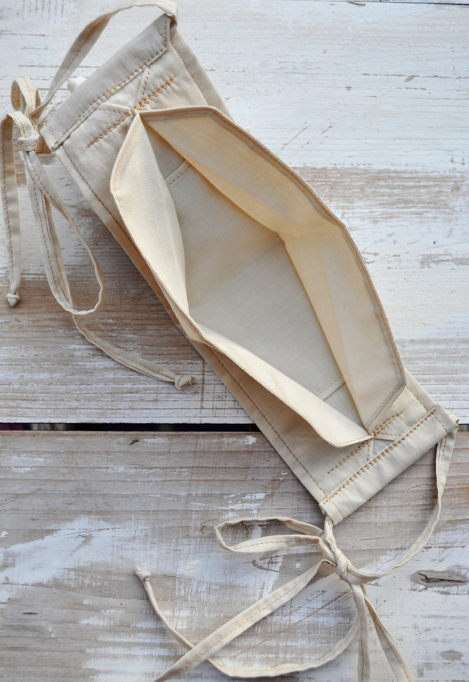 Designer Beige Mask, Mask With Ties, Triple Layer Mask, Decorative Mask ...