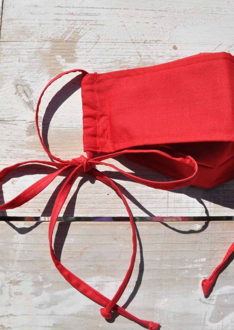 Designer red mask mask with ties triple layer mask | Etsy