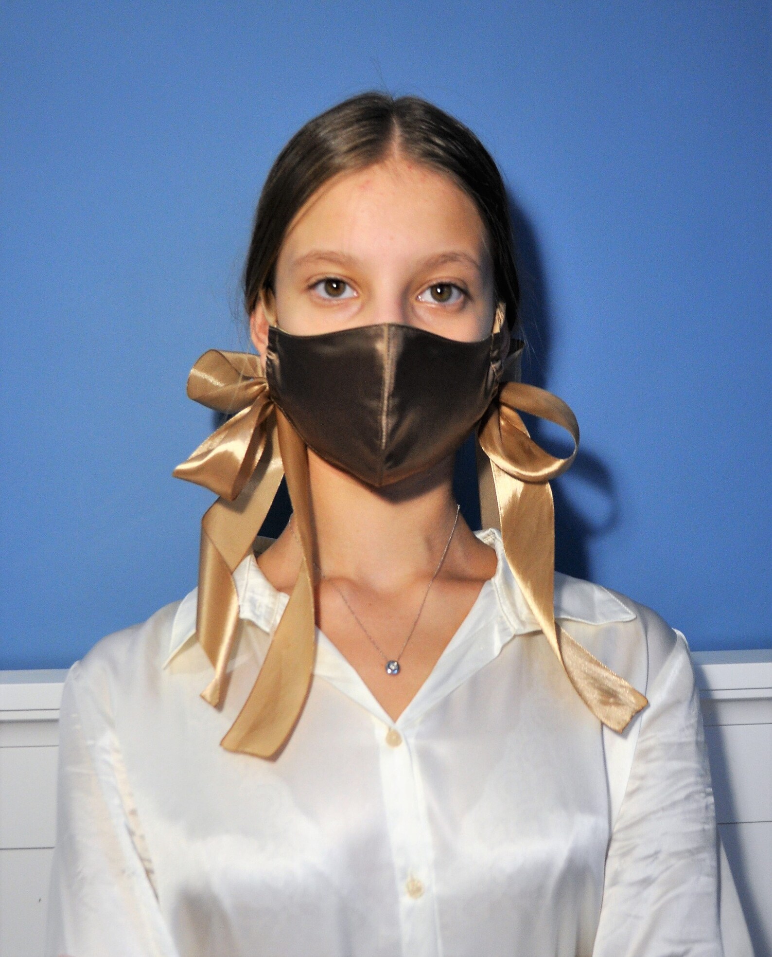 Brown Satin Mask, Wide Ties Mask, Duoble Layer Mask, Decorative Mask ...