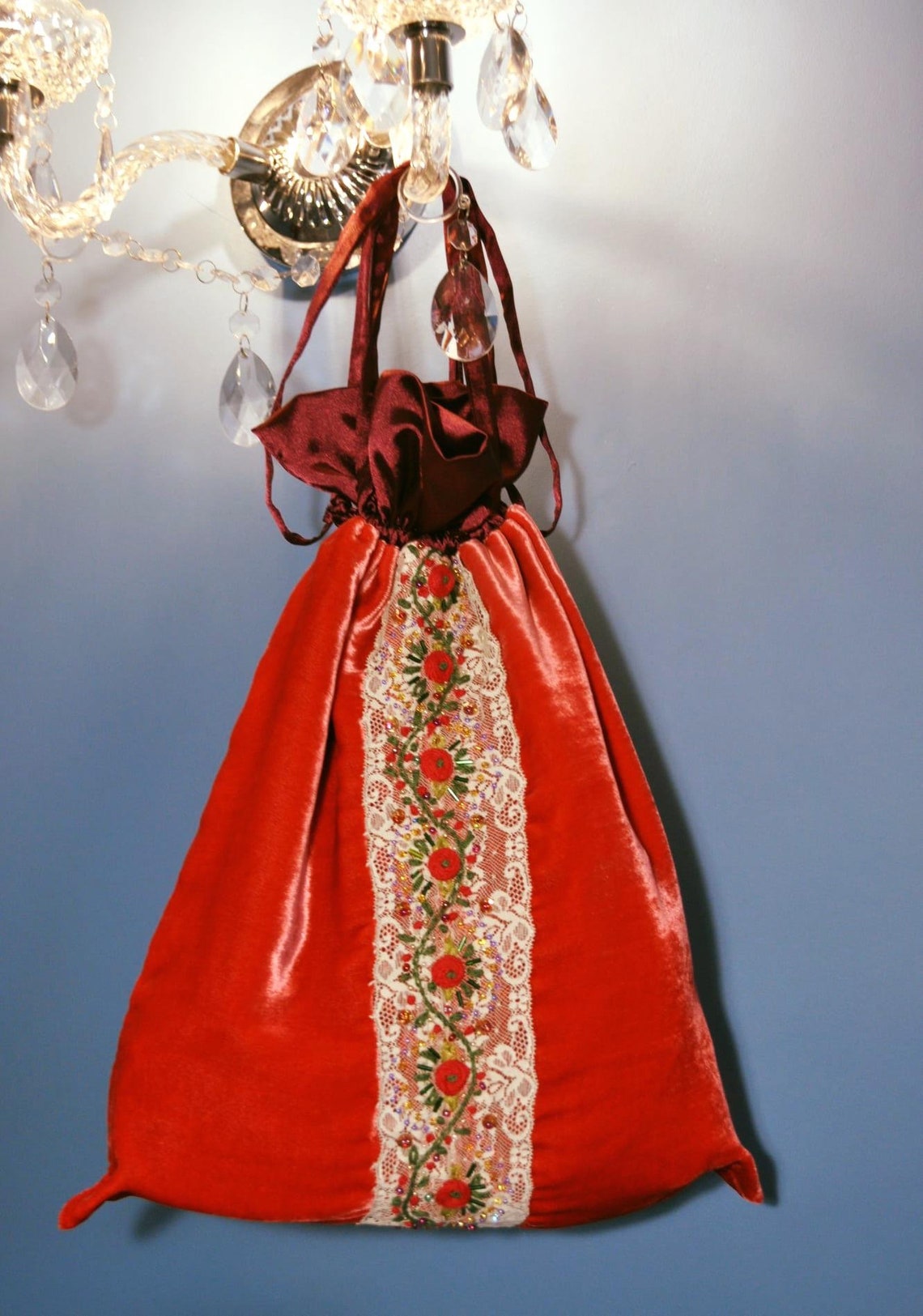 Bridal Velvet Bag Silk Velvet Sack Bag Bride Red Pouch Bag | Etsy