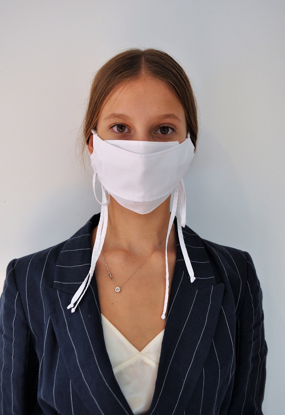 Designer White Mask, White Mask With Ties, Triple Layer Mask ...