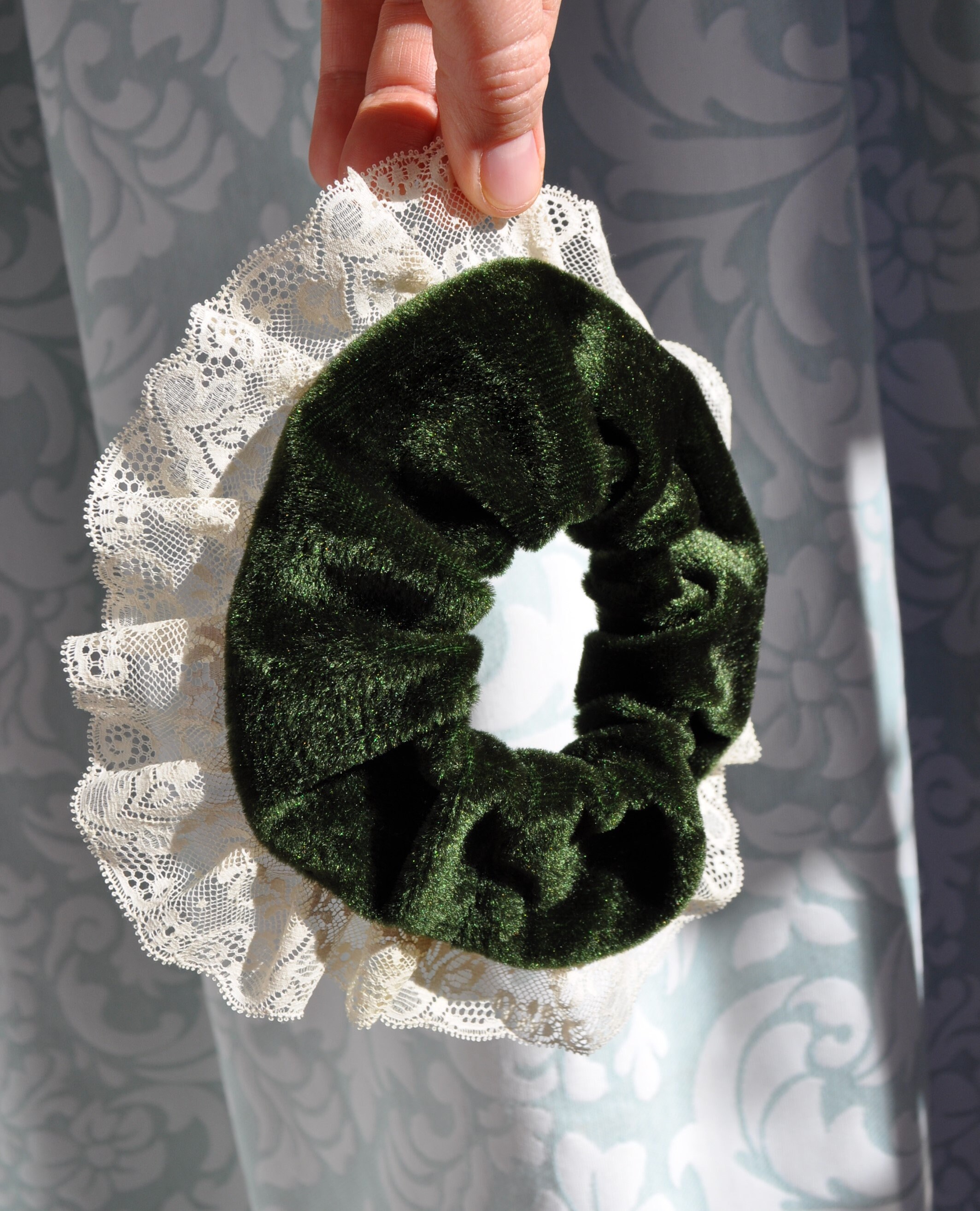 Big green scrunchie big velour hair tie scrunchies bracelet | Etsy