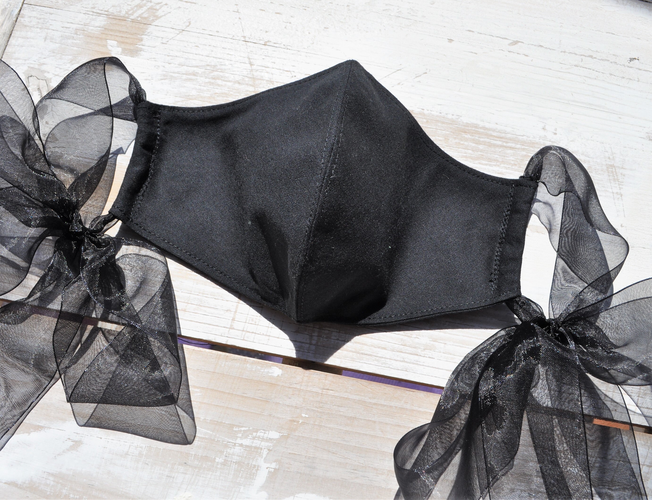 Black Cotton Mask Black Ties Mask Duoble Layer Mask | Etsy Canada