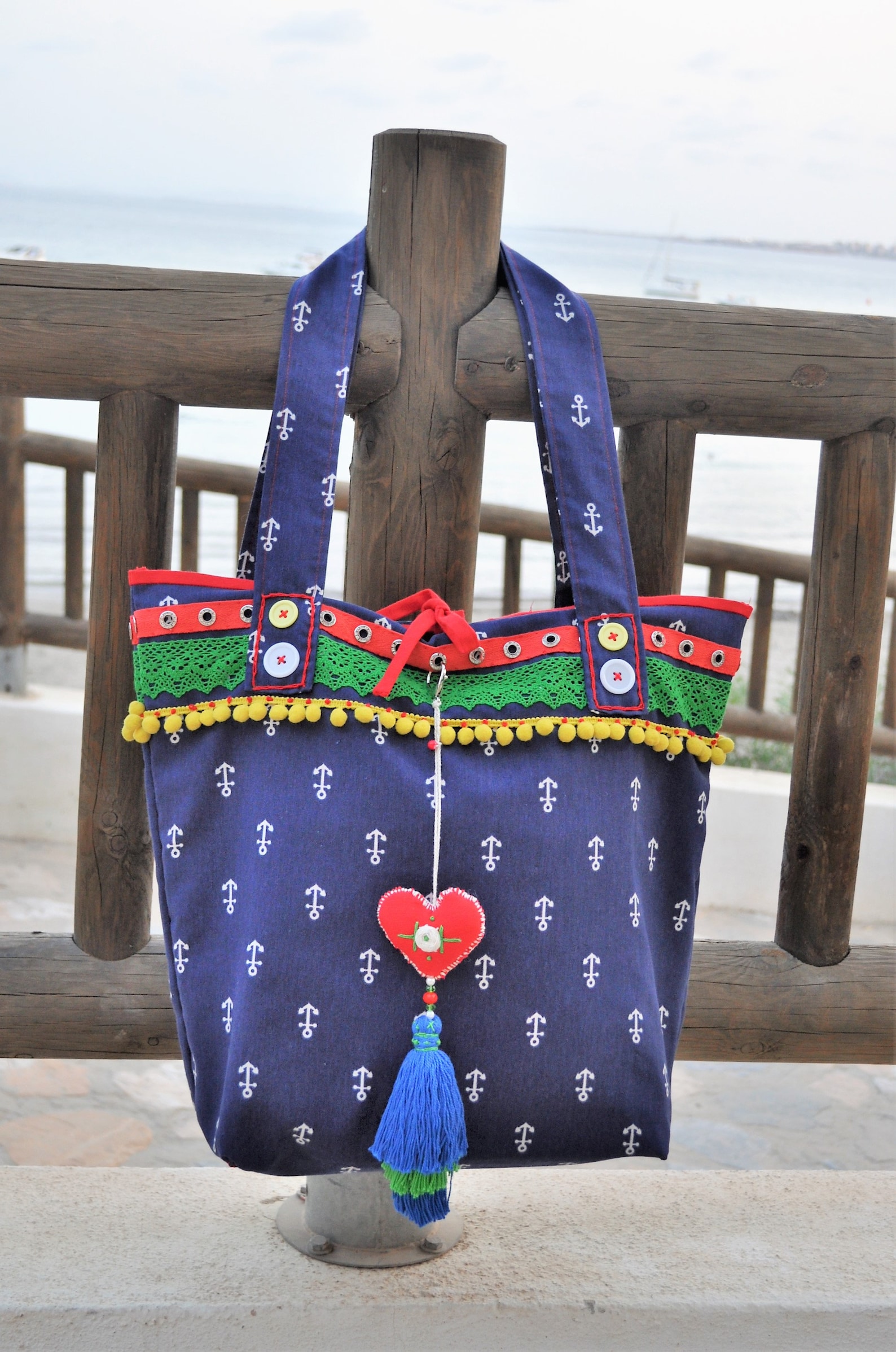 Beach bag sea style large blue beach bag tote bag sea print | Etsy