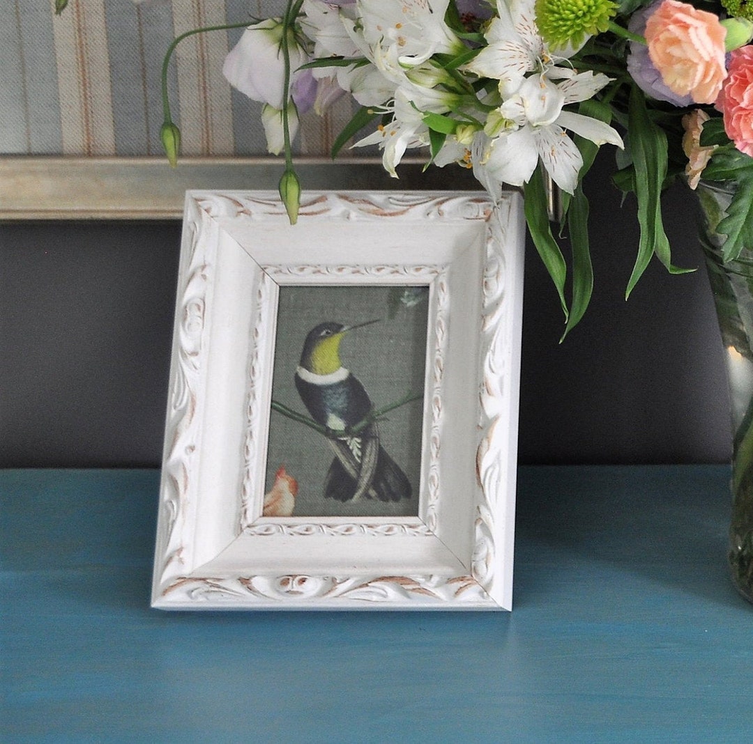 Fabric Bird Frame, Frame Green Bird, White Wooden Frame, Vintage Style ...