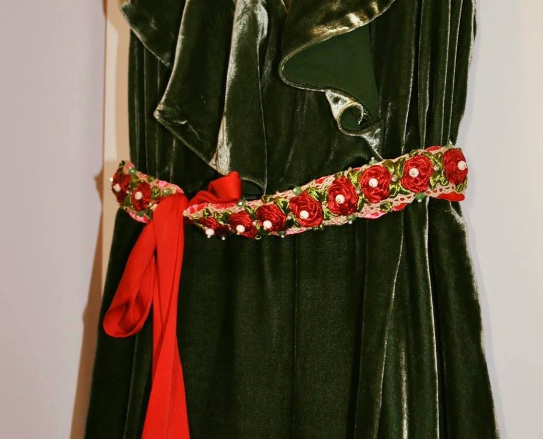 Silk Velvet Red Belt, Wedding Red Belt, Flowers Fabric Belt, Bridal ...