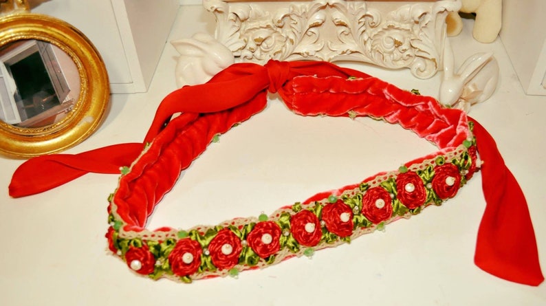 Silk Velvet Red Belt Wedding Red Belt Flowers Fabric Belt | Etsy