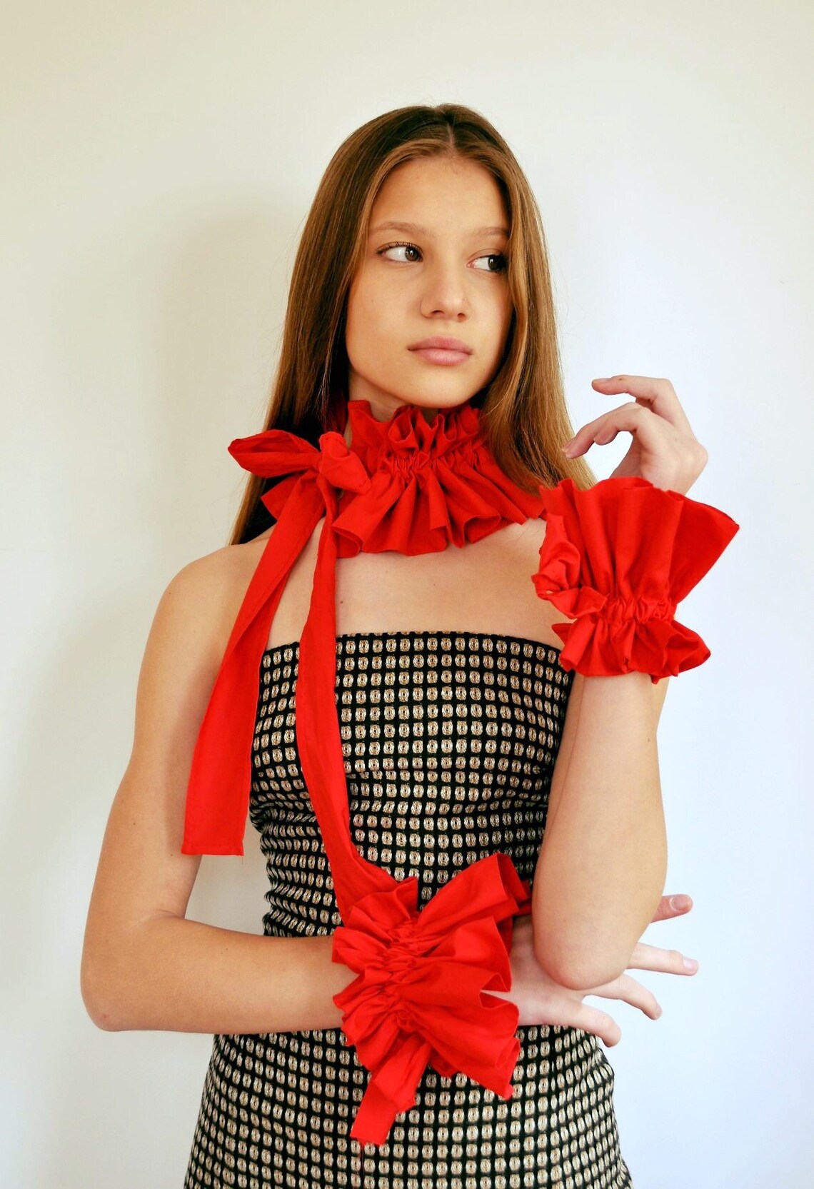 Ruffle Red Collar Red Scarlet Jabot Long Ties Collar | Etsy