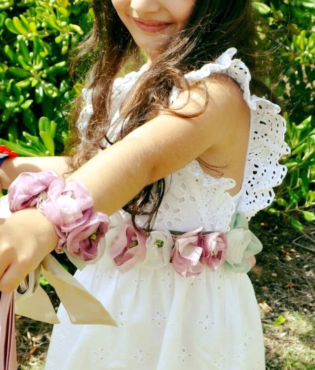 Embroidered belt satin brown belt wedding girls belt ribbon | Etsy