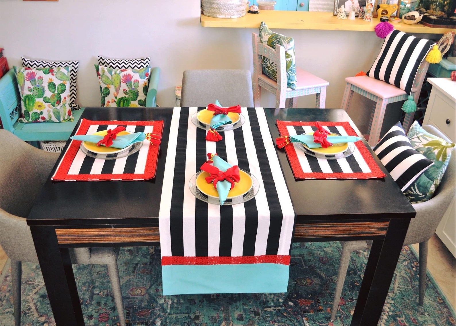 Striped Table Runner, Edge Table Runner, Cotton Table Runner, Dining ...