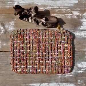 Tweed Clutch Bag, Brown Tweed Clutch, Tweed Small Bag, Toiletry Bag ...