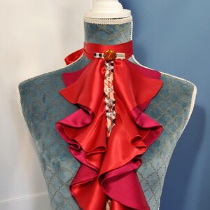 Collar corbata rojo puro seda collar jabot doble capa rojo | Etsy