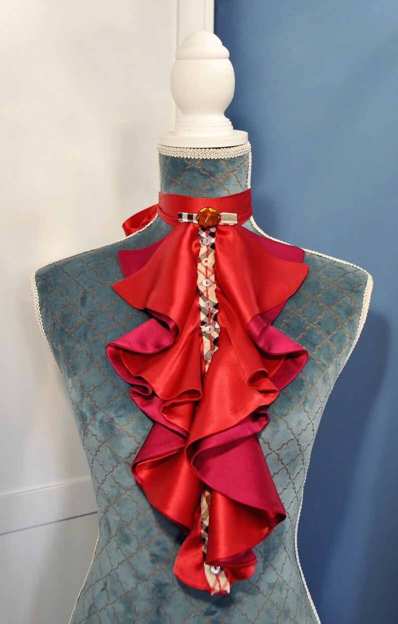 Collar corbata rojo puro seda collar jabot doble capa rojo - Etsy España