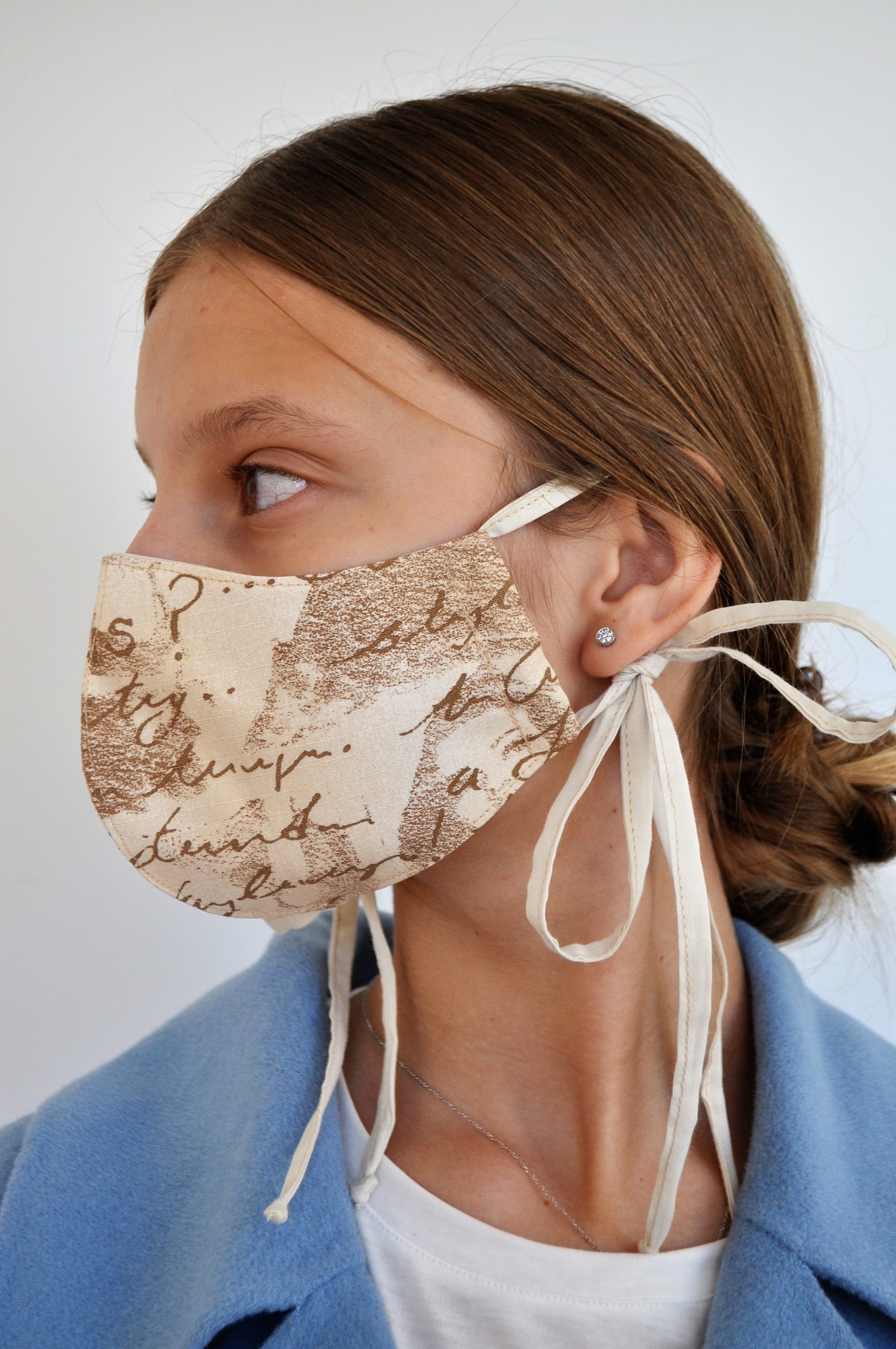 Designer Beige Mask Mask With Ties Triple Layer Mask - Etsy