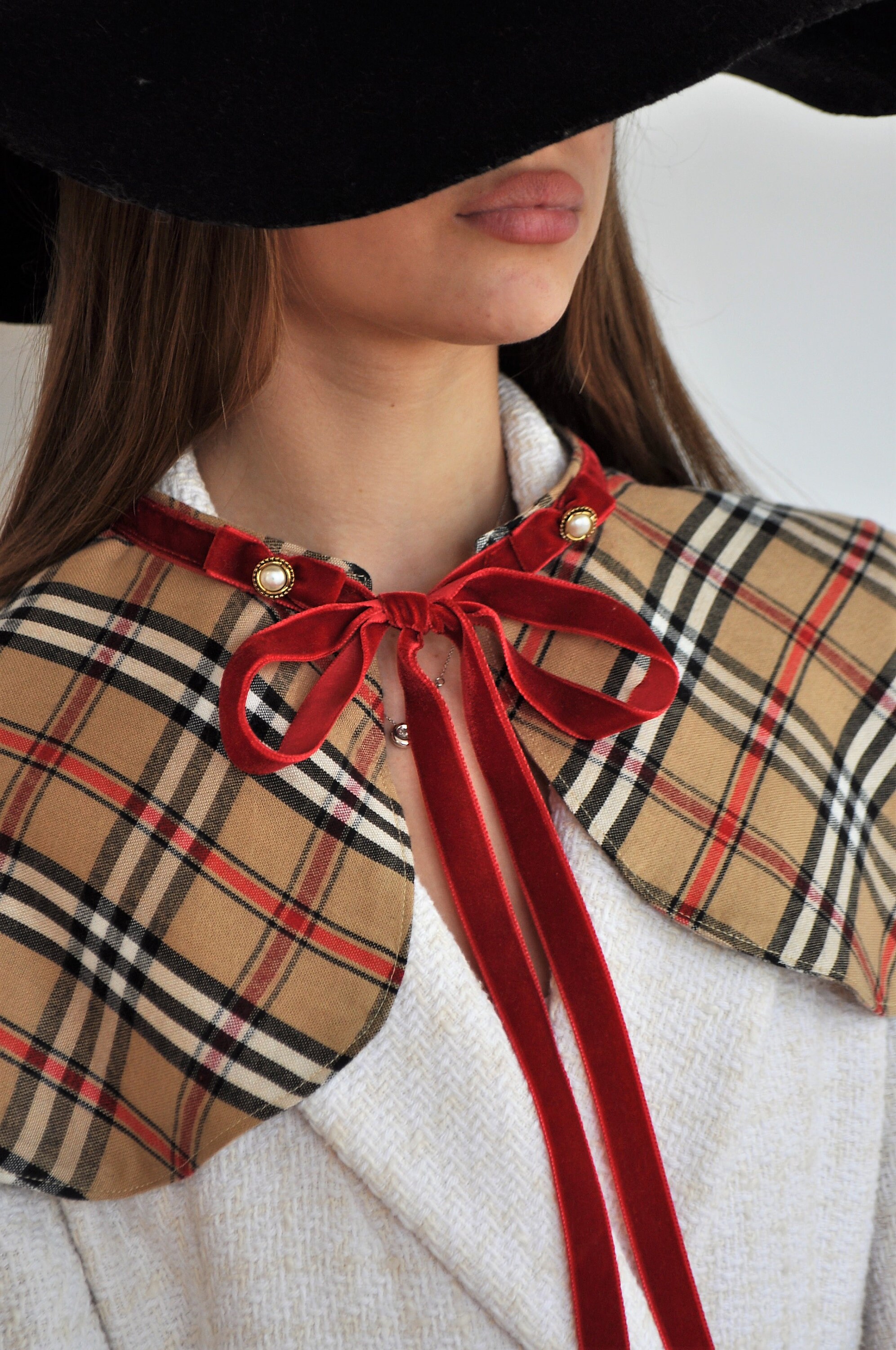 Extra Large Collar Large Plaid Collar Plaid Beige Collar - Etsy