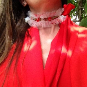 Ruffle Red Collar , Lace Res Silk Choker, Wedding Lace Collar, Silk ...