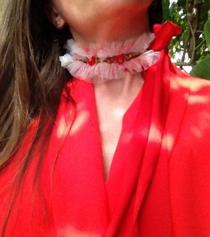Ruffle Red Collar Lace Res Silk Choker Wedding Lace Collar - Etsy