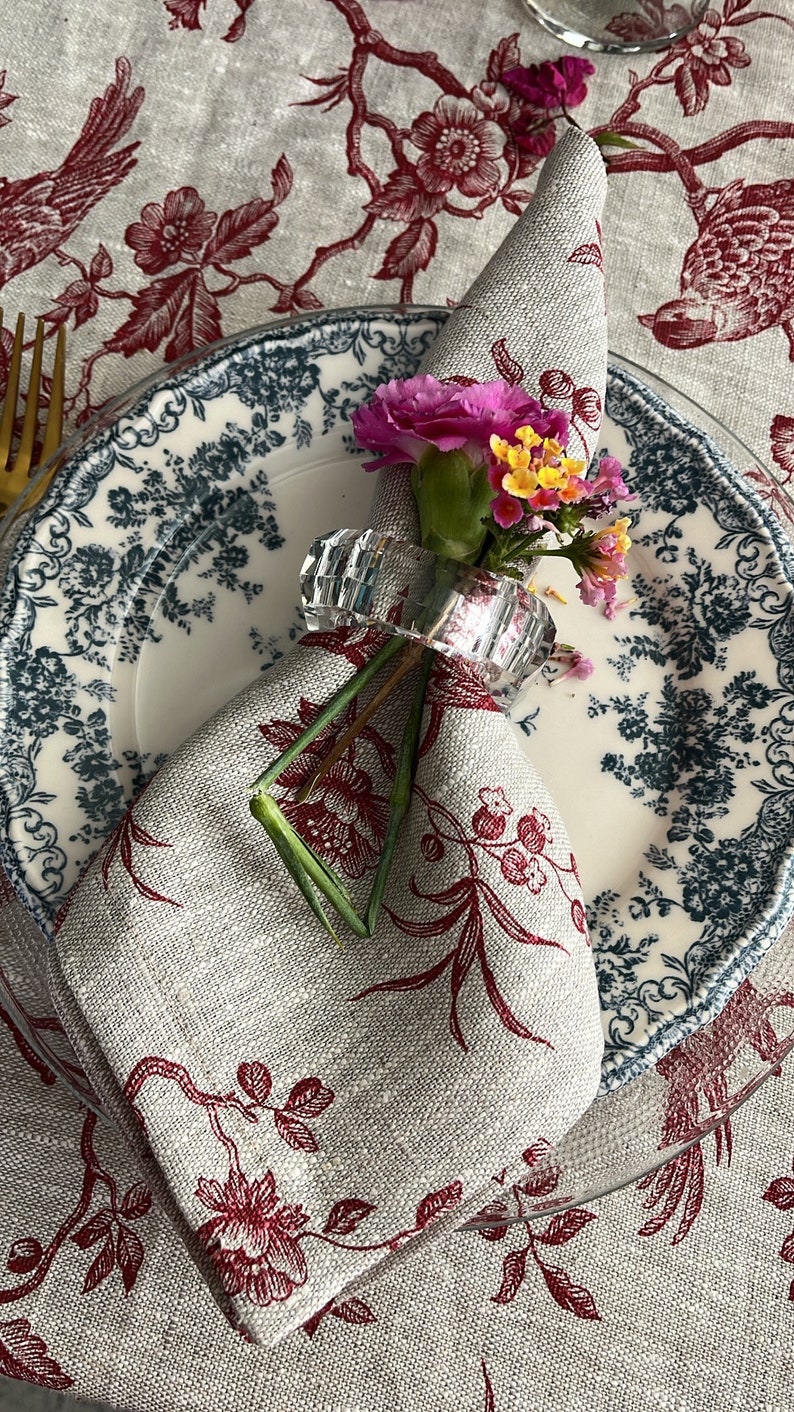 Toile De Jouy Napkin, Linen Vintage Napkin, Vintage Style Napkin, 4 ...