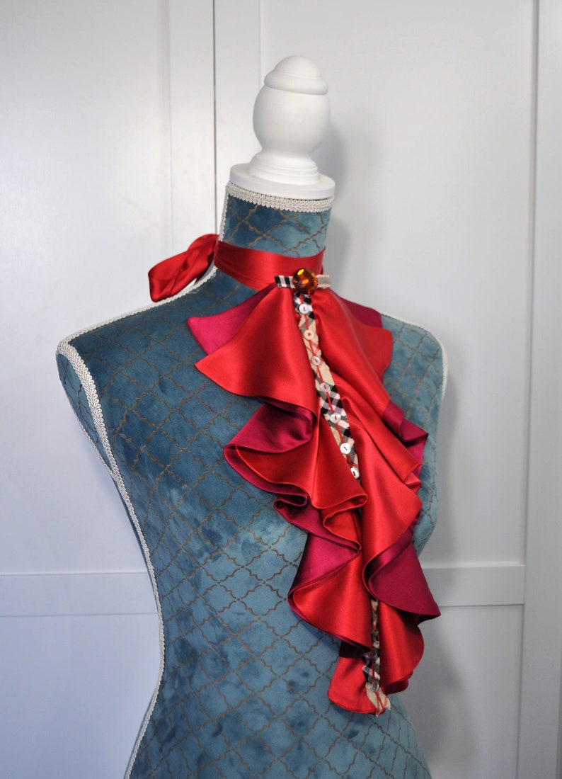 Collar corbata rojo puro seda collar jabot doble capa rojo - Etsy España