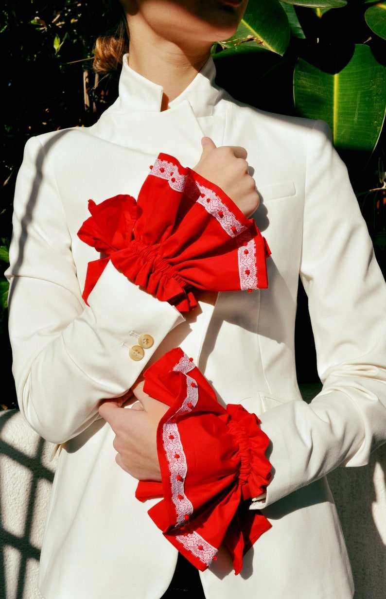 Red Ruffle Cuffs, Ruffle Lace Cuff, Red Cuffs With Ties, Ruffle Cuff ...