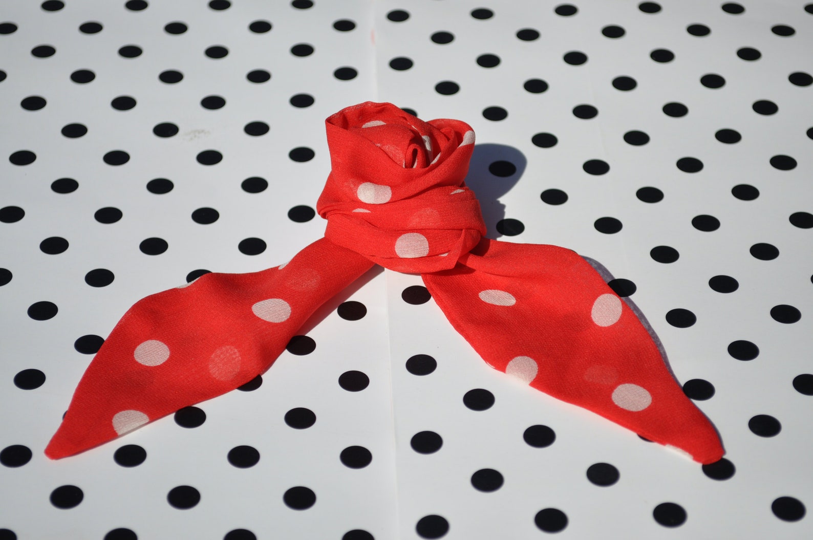 Silky red neck scarf scarf dotted summer small silky scarf | Etsy